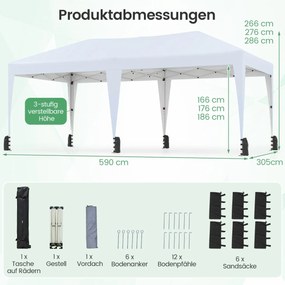 Costway Výsuvný skládací altán s taškou na kolečkách a UV ochranou 50+ – 3 × 6 m