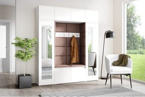 Eka Předsíňová stěna s čalouněnými panely Trinity 32 - Bílá / Světlá hnědá 2306