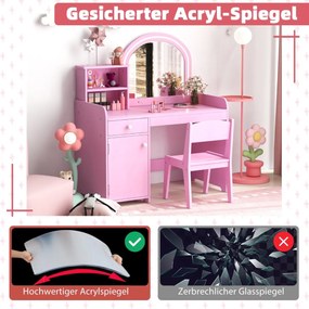 Costway Sada dětského toaletního stolku 2 v 1 se stoličkou a LED světly – růžový