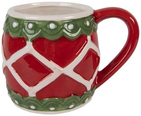 Červeno-zelený vánoční keramický hrnek - 13*10*9 cm / 375 ml