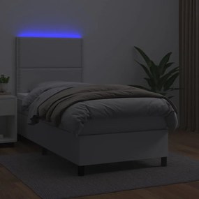 Box spring postel s matrací a LED bílá 100x200 cm umělá kůže 3135868