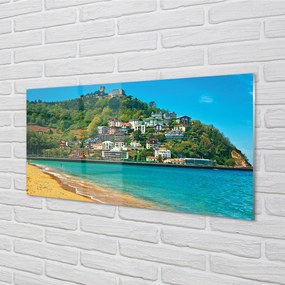 akrylový obraz Španělsko pláž horské městečko 100x50 cm