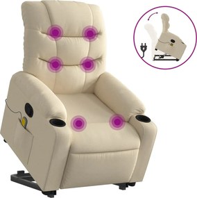 Zvedací masážní polohovací křeslo krémové textil 3206662