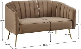 Designový 2-sed, hnědá Velvet látka/gold chrom-zlatý, BAGY