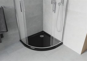 Mexen Rio, čtvrtkruhový sprchový kout s posuvnými dveřmi 70 x 70 cm, 5mm sklo námraza, chromový profil + černá sprchová vanička, 863-070-070-01-30-4170