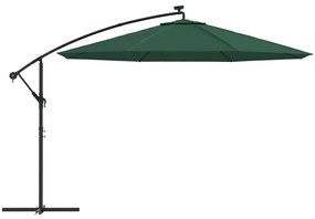 Konzolový slunečník s LED světly a kovovou tyčí 350 cm zelený - Default Title