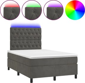Box spring postel s matrací a LED tmavě šedá 120x200 cm samet 3136294