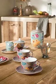 Pip Studio Blooming Tales sada 2ks šálků s podšálky 270ml, khaki (Sada 2 ks cappuccino šálků s podšálky )