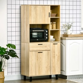 HOMCOM Kuchyňský bufet s vícero úložným prostorem, 1 zásuvkou, 3 skříňkami, 4 policemi a otvorem pro vedení kabelů, 166 cm výška