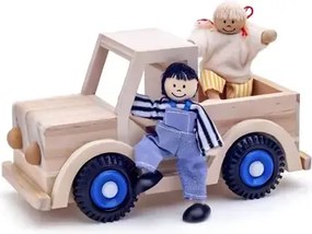 WOODY Domeček pro panenky Moderní vila / 2 figurky a autíčko / dřevo /
