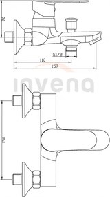 Invena Esla, nástěnná vanová baterie, chromová, INV-BW-94-001-V