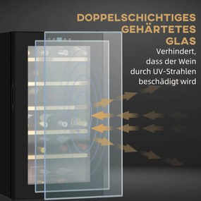 HOMCOM Chladnička na víno, 65 l, 5-20°C, Chladnička na nápoje pro 24 lahví, Chladnička na lahve, Chladnička na víno s vnitřním osvětlením, Black| Aos…
