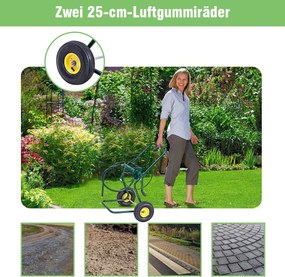 Costway Kovový vozík na hadice s 2 pneumatikami a klikou pro 61 M 3/4" vozík