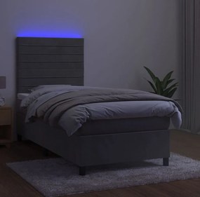 vidaXL Box spring postel s matrací a LED 100x200 cm samet [3136167] Barva: Tmavě zelená