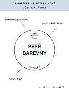Samolepka na kořenky PEPŘ BAREVNÝ průhledná 5 cm tučné písmo