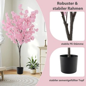 Costway 190 cm Umělý strom třešňového květu Umělá rostlina s květy v růžové