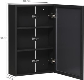 kleankin zrcadlová skříňka Moderní nástěnná skříňka se zrcadlem 3 vrstvy černá 40x15x60 cm pro koupelnu a úsporu místa | Aosom.de