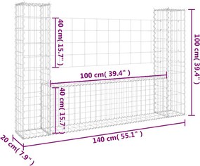 Gabionový koš ve tvaru U se 2 sloupky železo 140 x 20 x 100 cm 151275
