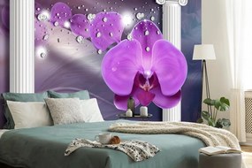Tapeta řecké sloupy s orchidejí - 300x200 cm