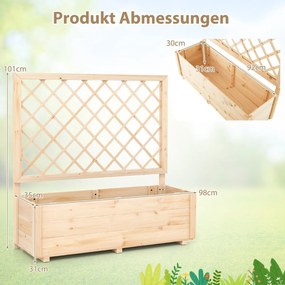 Costway Květinový truhlík s mřížovým vyvýšeným lůžkem s mříží – 98 × 35 × 101 cm