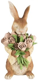 Dekorace hnědý králík s kyticí tulipánů - 19*23*39 cm