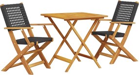 3dílný bistro set černý polyratan a masivní dřevo 3281874