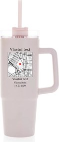 Personalizovaná cestovní termoska s průhledným víčkem s mapou