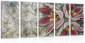 5-dílný obraz květiny s perlami - 200x100 cm