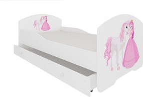 ADRK Furniture Postel s matrací a zásuvkou PEPE PRINCESS AND HORSE 140x70