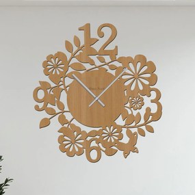 dřevo života Nástěnné hodiny FLOWERS Zvolte barvu dekoru: Buk, Zvolte velikost hodin (cm): 40x40, Barva ručiček: Stříbrné