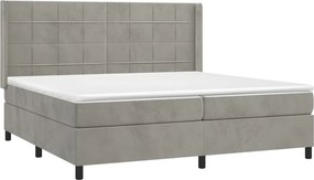 Box spring postel s matrací a LED světle šedá 200x200 cm samet 3139583