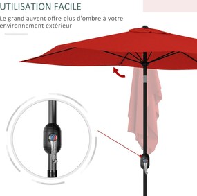 Outsunny Obdélníkový Sklopný Slunečník 2 x 3 m s Kolečkem z Vysoce Husté Voděodolné Polyesterové Tkaniny 180 g/m² - Červený | Aosom