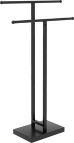 HOMCOM Volně stojící stojan na ručníky 2-podlažní, kovový držák na ručníky do koupelny, 50Š x 18,5H x 85V cm, černý