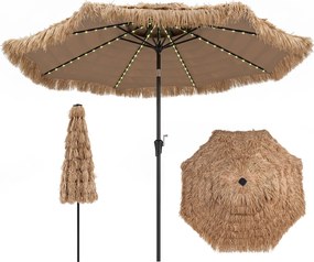 Costway Slunečník Hawaii 290 cm 30° naklápěcí se solárním LED osvětlením světle