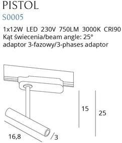 Maxlight S0005 PISTOL Kolejnicové svítidlo 12W LED, bílé