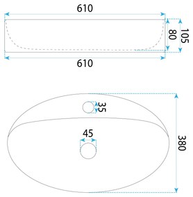 Rea Nastazja, umyvadlo na desku 610x375x105 mm, bílá lesklá, REA-U6359