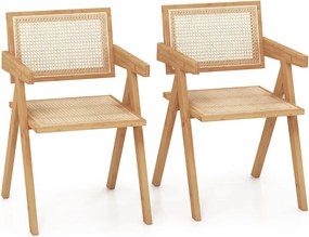 Costway Sada 2 jídelní židle kuchyňská židle vyrobená z bambusu a simulovaného