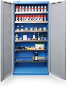 Skříň pro uskladnění nebezpečných chemických látek, 6 polic, nosnost 30 kg, 920 x 380 x 1920 mm