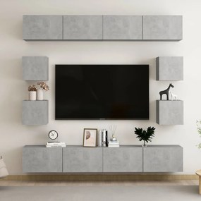 8dílný set TV skříněk betonově šedý dřevotříska 3079069