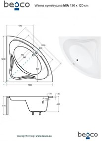 BESCO Rohová vana MIA Nožičky k vaně - S nožičkami, Rozměr vany - 120 × 120 cm VANMIA120+OLVPINOZ