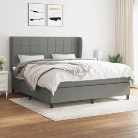 Box Spring Postel S Matrací Textil Tmavě Šedá Blok se čtverci 180 x 200 c