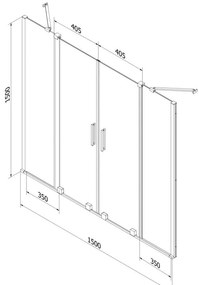 Mexen, Mexen Velar Duo parawan nawannowy 2-skrzydłowy rozsuwany 140 x 150 cm, szron, czarny - 896-140-000-32-70