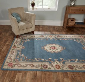 Flair Rugs, Ručně všívaný kusový koberec Lotus premium Blue, 75x150, modrá, chodba / předsíň