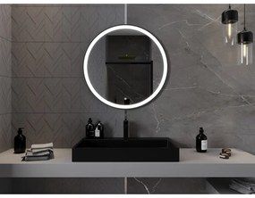 Mexen Esso, kulaté LED podsvícené koupelnové zrcadlo 80 cm, 6000K, topná podložka proti zamlžování, černý rám, 9825-080-080-611-70