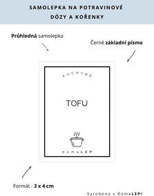 Samolepka na kořenky TOFU průhledná 3 × 4 cm základní písmo