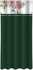 Elegantní tmavě zelený závěs s potiskem růžových pivoněk Šířka: 160 cm | Délka: 250 cm