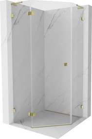 Mexen Lunar, L pětiúhelníkový sprchový kout naklápěcí doleva 80 x 80 cm, 8mm čiré sklo, zlatý profil, 831L-080L-080P-50-00-L