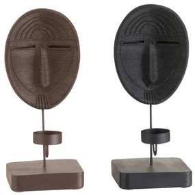 Svícen na čajovou svíčku maska Ethnic  černý/hnědý  2 ks - 10,5*12*26,5 cm