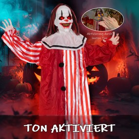 Outsunny 165 cm Halloween dekorace Halloween klaun s LED světly, zvuková funkce, efekty těla