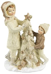 Vánoční dekorace děti u stromečku - 10*5*14 cm